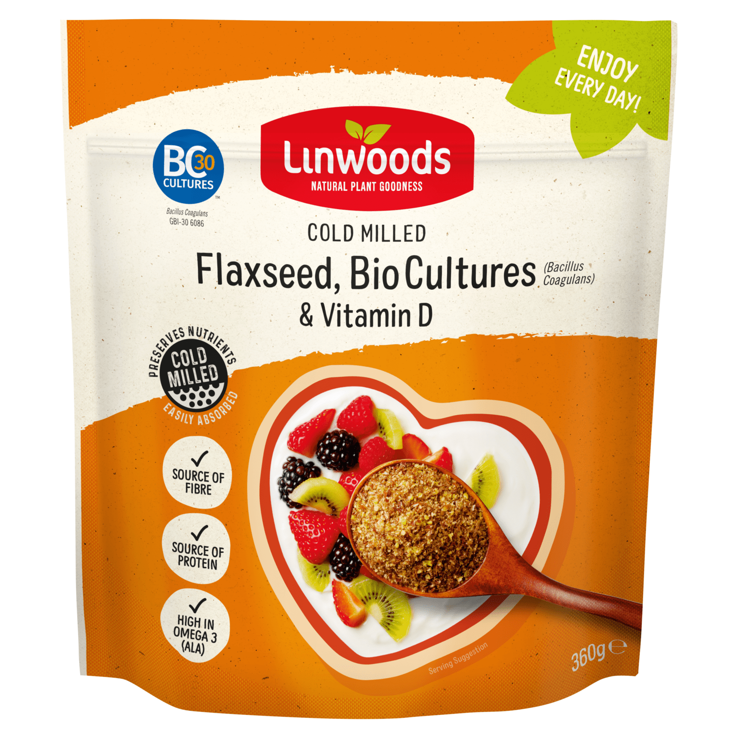 Linwoods Cold Milled Flaxseed, Bio Cultures & Vitamin D 360g ...