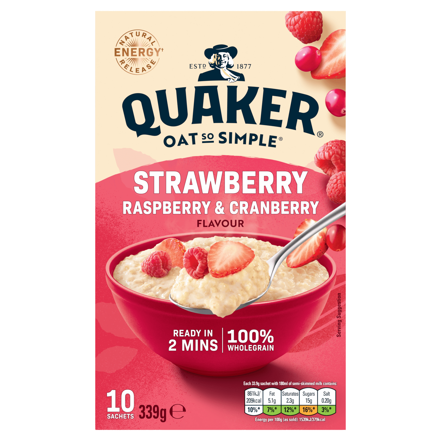 Quaker Oat So Simple Strawberry, Raspberry & Cranberry Porridge Sachet ...