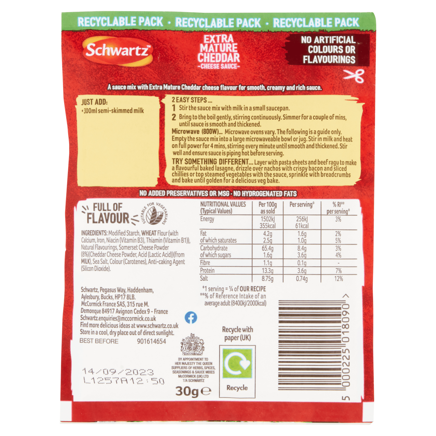 Schwartz Extra Mature Cheddar Cheese Sauce 30g | 5000225018090 | UK ...