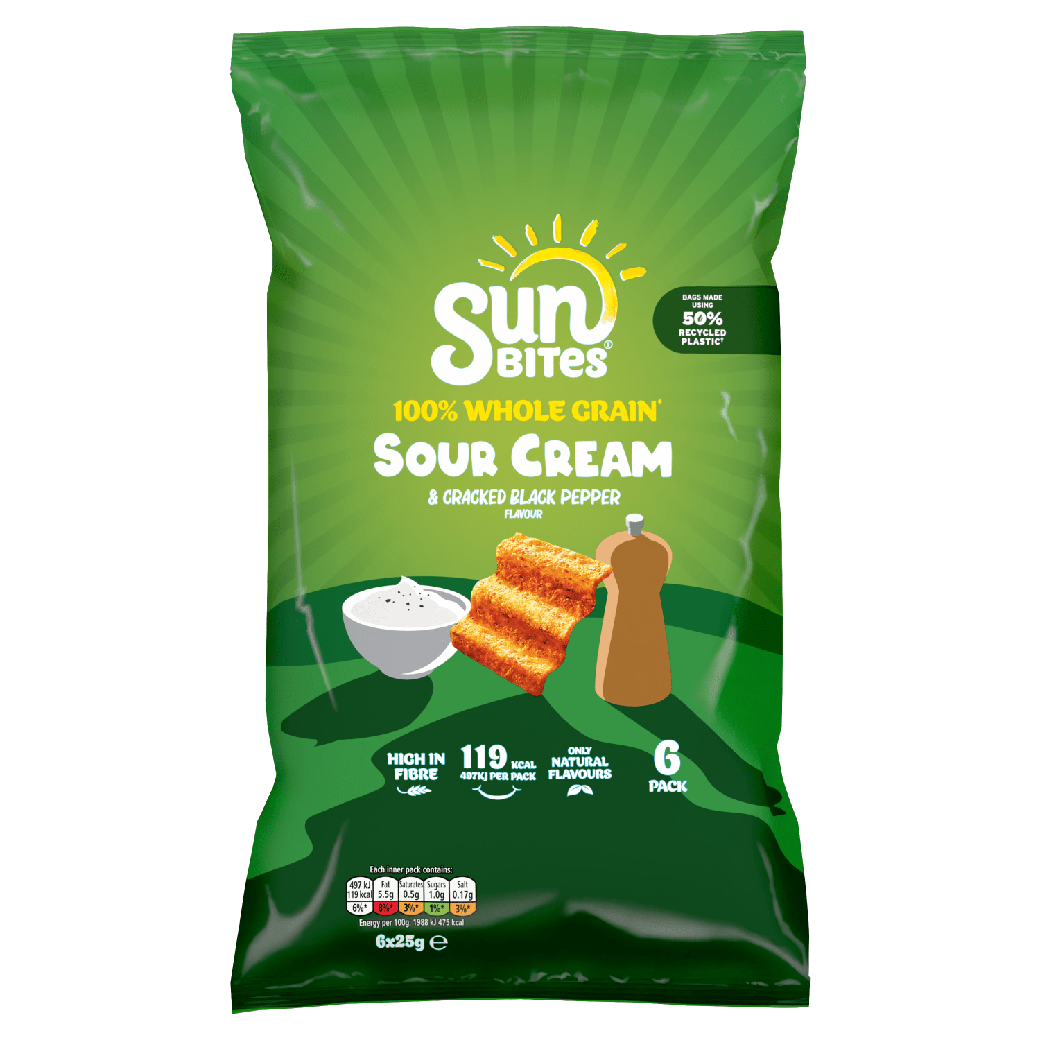 Sunbites Sour Cream & Cracked Black Pepper Multipack Snacks Crisps ...